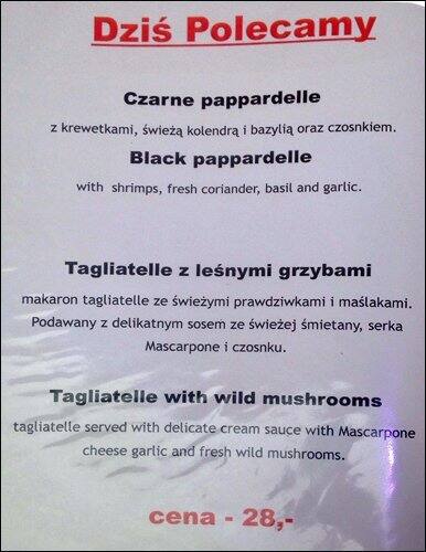 Menu at Pyza Warszawska restaurant, Warsaw, Krakowskie Przedmieście 79