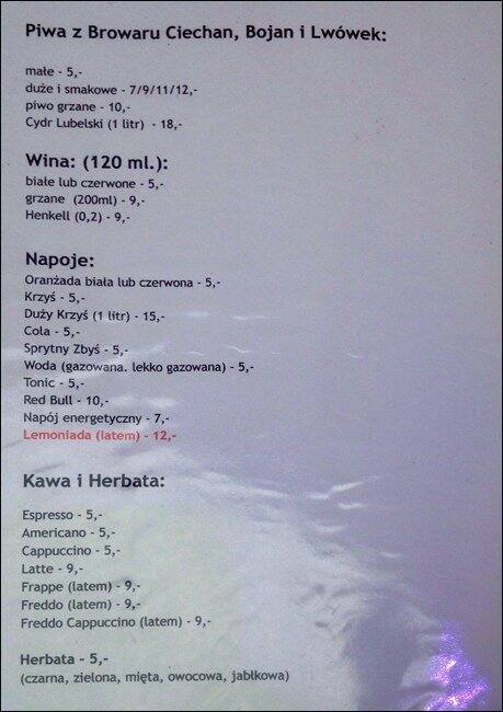 Menu at Pyza Warszawska restaurant, Warsaw, Krakowskie Przedmieście 79