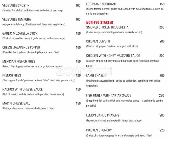 Menu at Elite Club, Pune