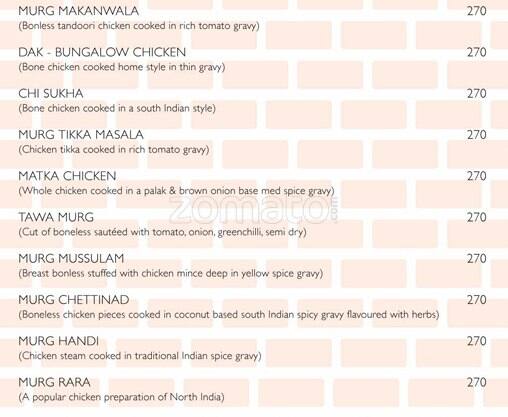 Menu at Elite Club, Pune