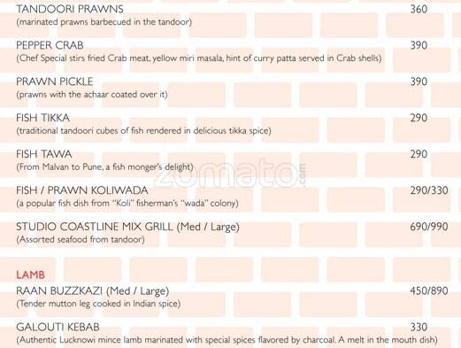 Menu at Elite Club, Pune