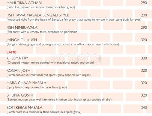 Menu at Elite Club, Pune