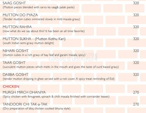 Menu at Elite Club, Pune