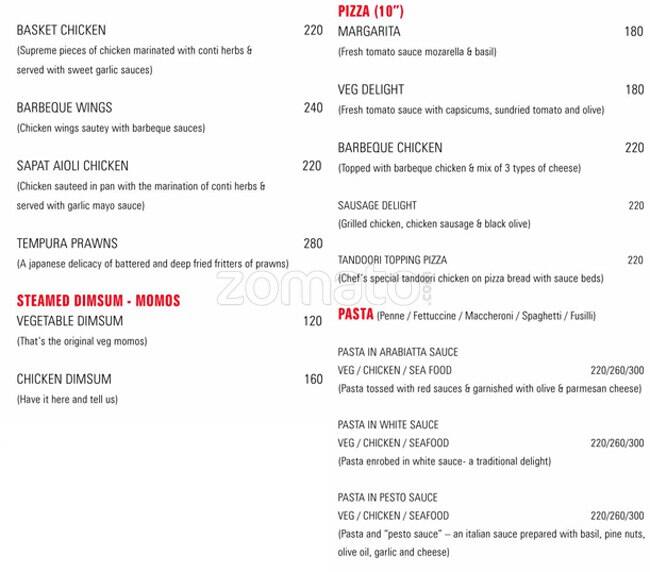 Menu at Elite Club, Pune