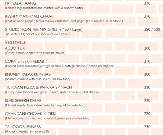 Menu at Elite Club, Pune