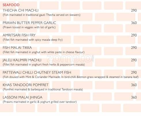 Menu at Elite Club, Pune