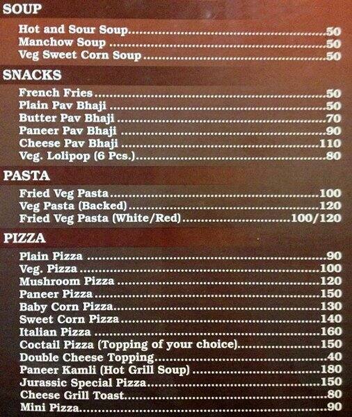 Menu at Jurasic cafe, Indore
