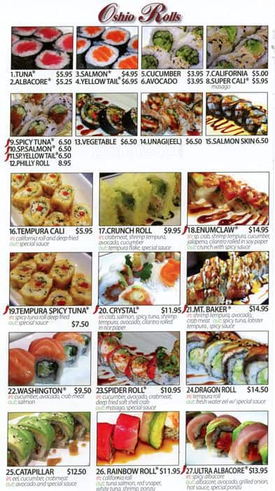 Menu at Oshio Teriyaki & Sushi restaurant, Enumclaw, 730 Griffin Ave