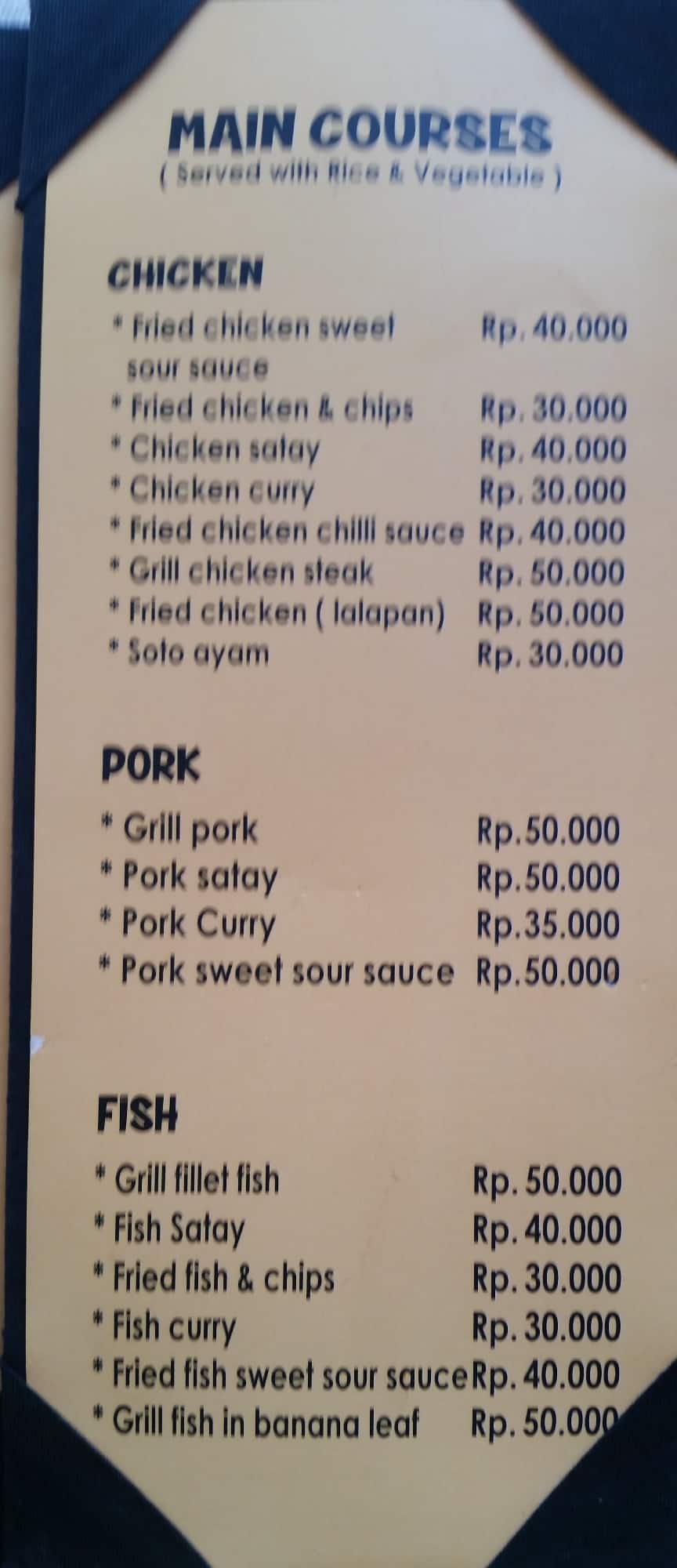 Menu at Warung Bu Kadek cafe, Purwakerti