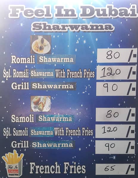 Menu at Feel In Dubai Shawarma, Hyderabad