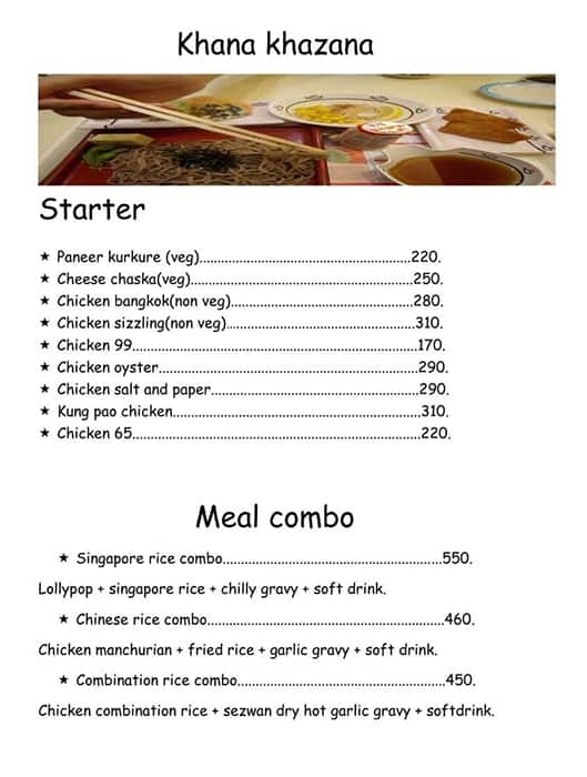 Menu of Khana Khazana, Goregaon West, Mumbai