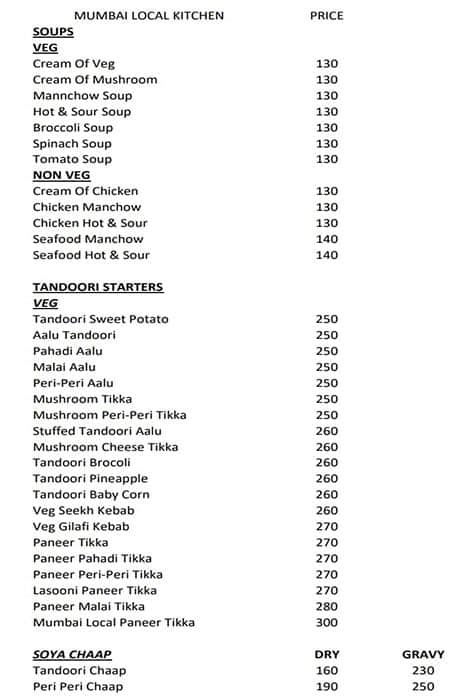 Menu of Mumbai Local, Mahim, Mumbai