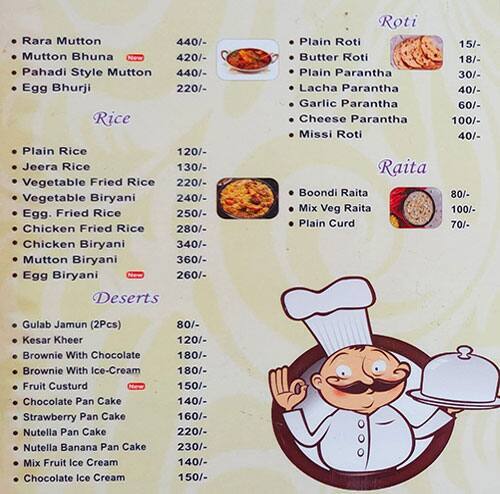 Menu of Food & Travel Cafe, Old Manali, Manali