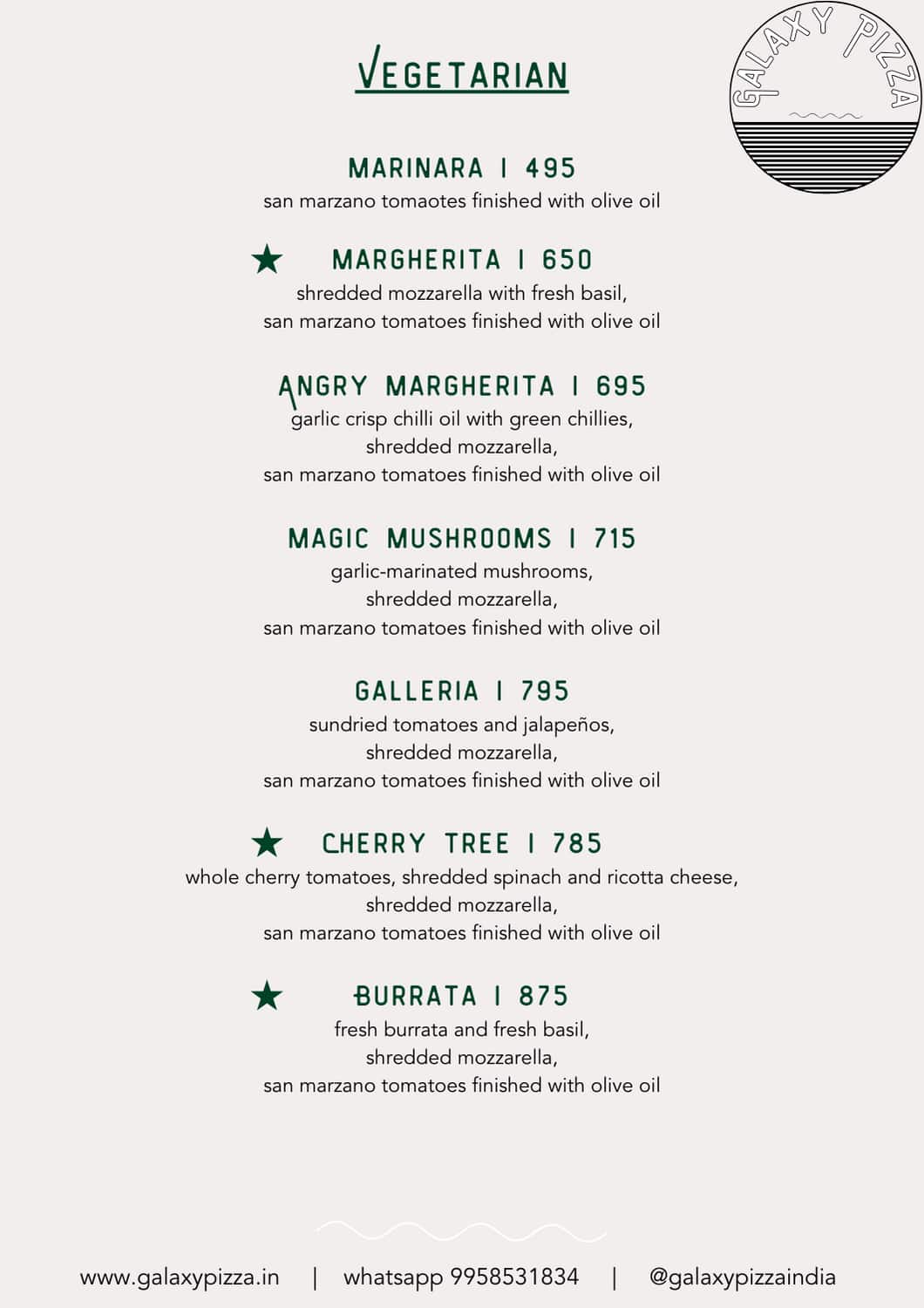 Menu of Galaxy Pizza, Sector 50, Gurgaon