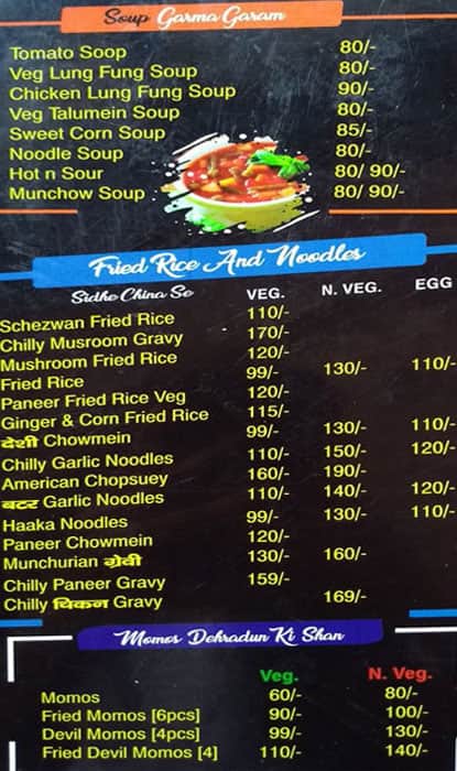 Menu of Cafe BMG, Balliwala, Dehradun