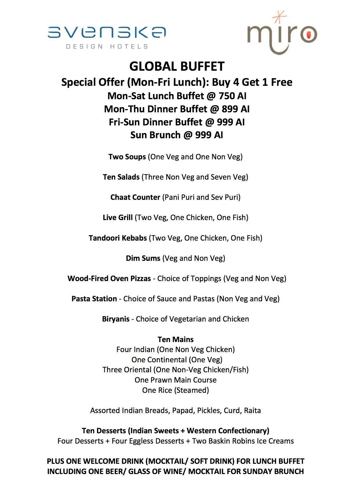 Global Buffet - Svenska Design Hotel Menu - Zomato