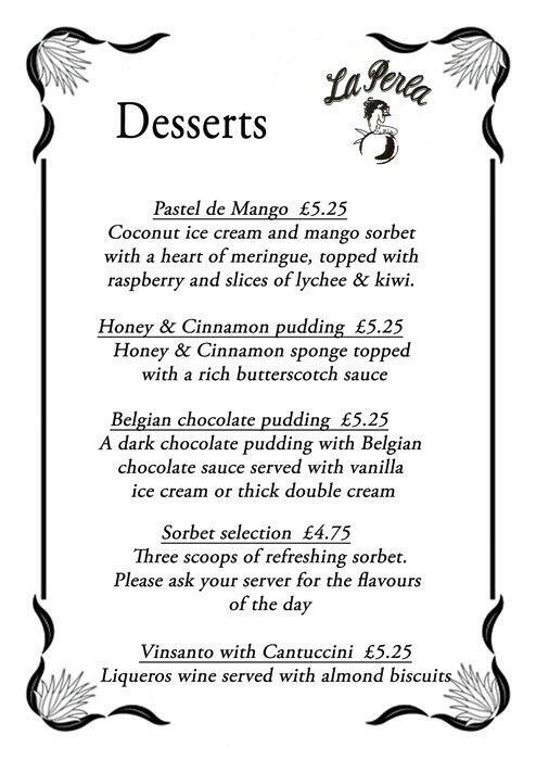 Menu at La Perla Bar & Grill, London, 28 Maiden Ln