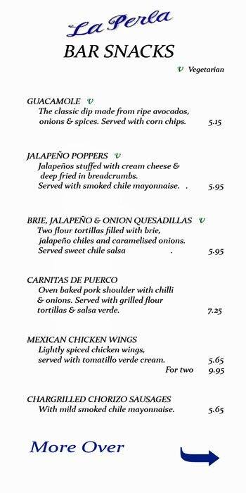 Menu at La Perla Bar & Grill, London, 28 Maiden Ln