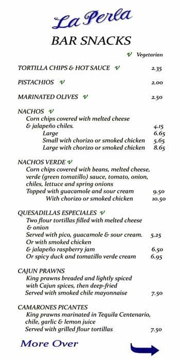 Menu at La Perla Bar & Grill, London, 28 Maiden Ln