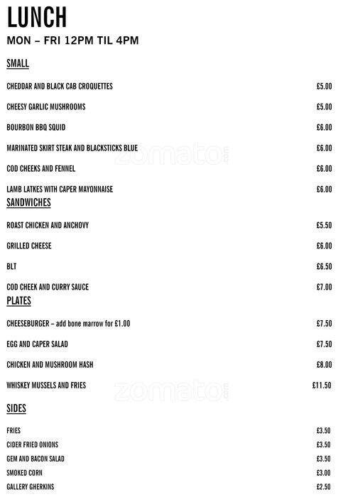 Menu at The Gallery pub & bar, London, 190 Broadhurst Gardens