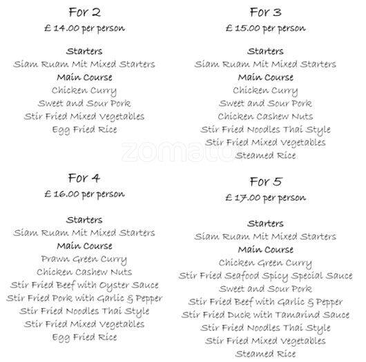 Menu at Taste Of Siam restaurant, London, 45 Camden High St