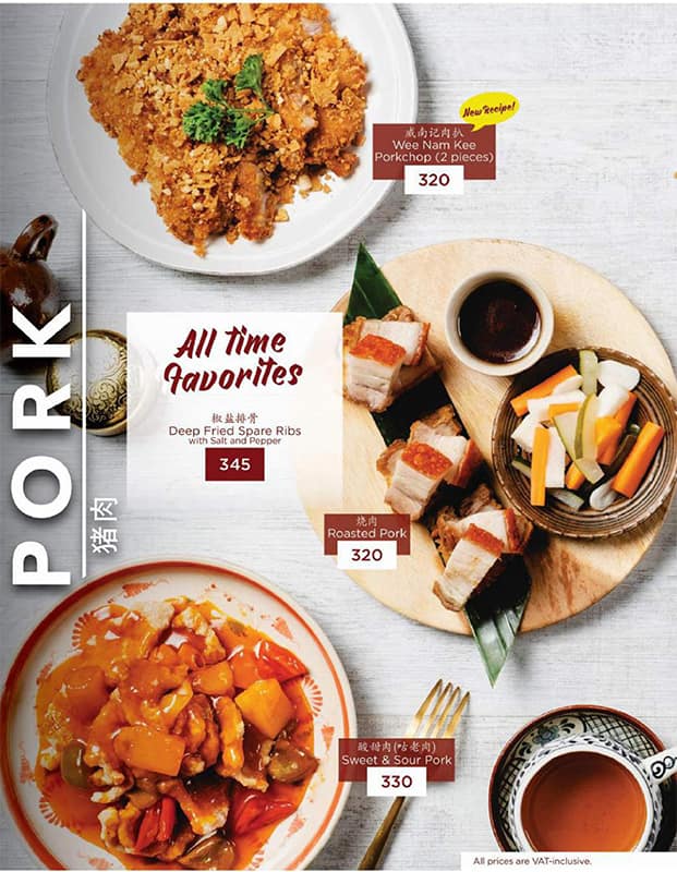 Menu at Wee Nam Kee restaurant, Quezon City, 4th Flr