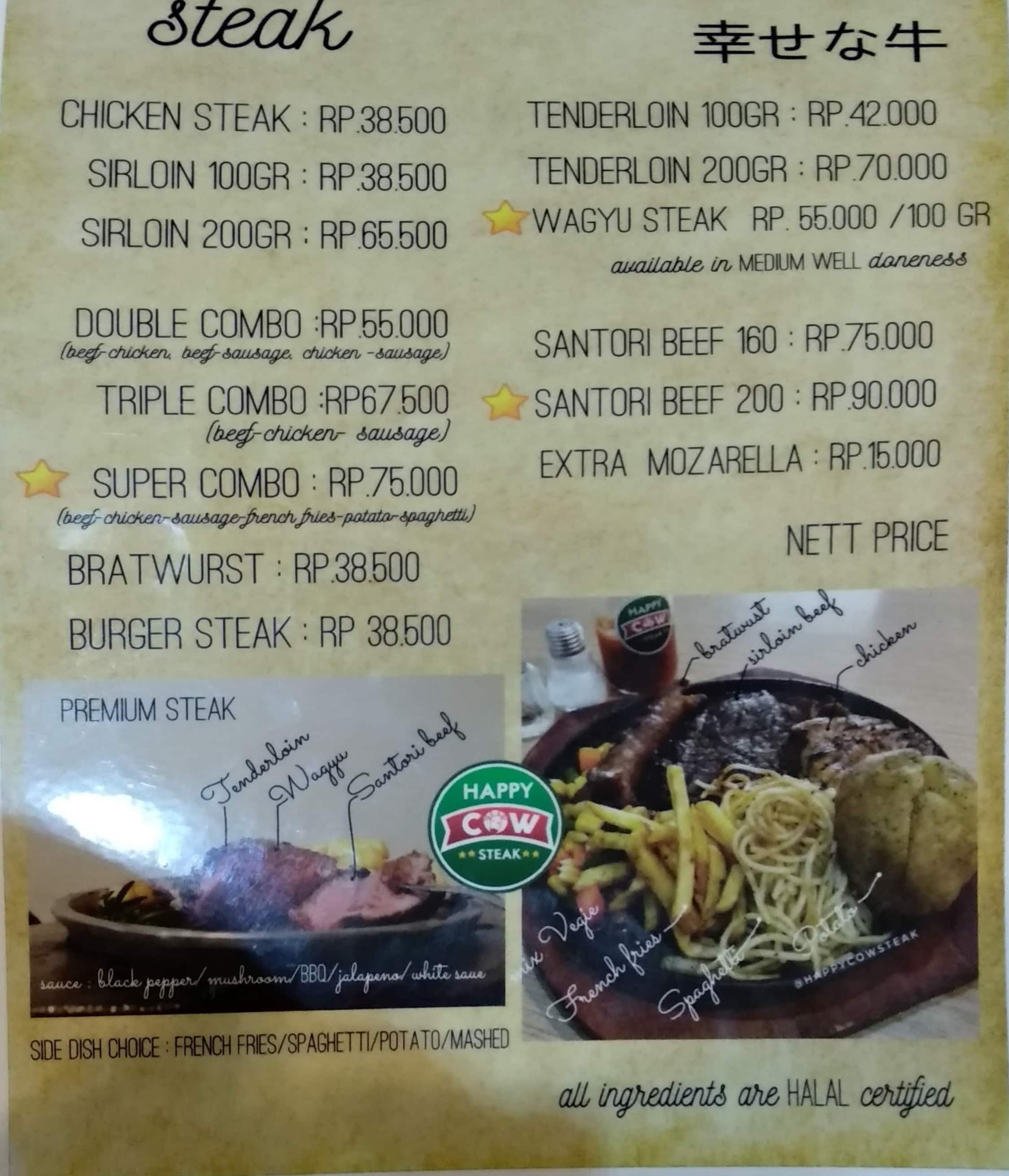 Menu at Happy Cow Steak steakhouse, Bogor