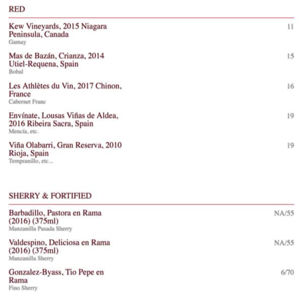 Menu at Bar Isabel, Toronto, 797 College St