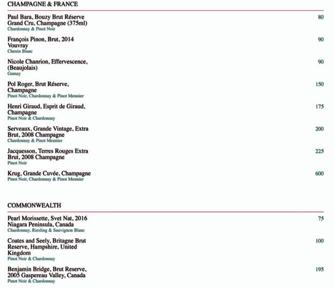 Menu at Bar Isabel, Toronto, 797 College St