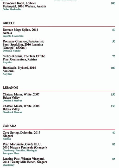 Menu at Bar Isabel, Toronto, 797 College St