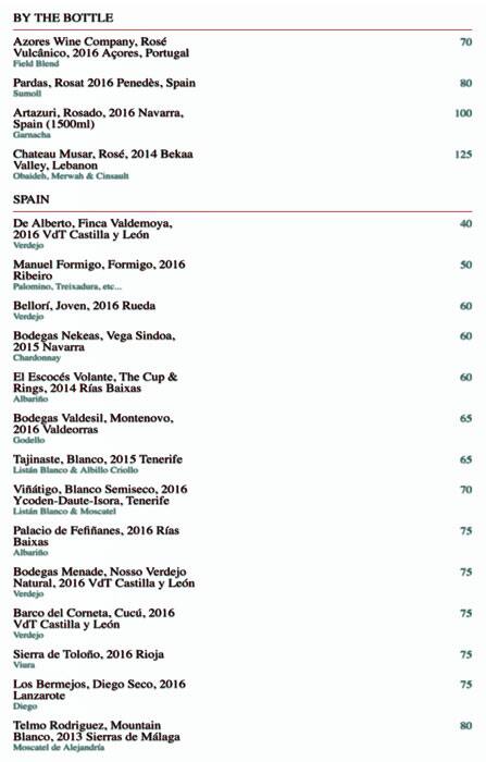 Menu at Bar Isabel, Toronto, 797 College St