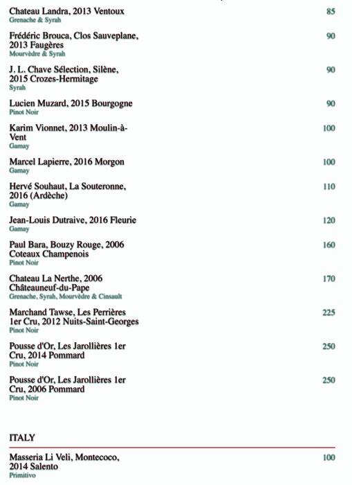 Menu at Bar Isabel, Toronto, 797 College St