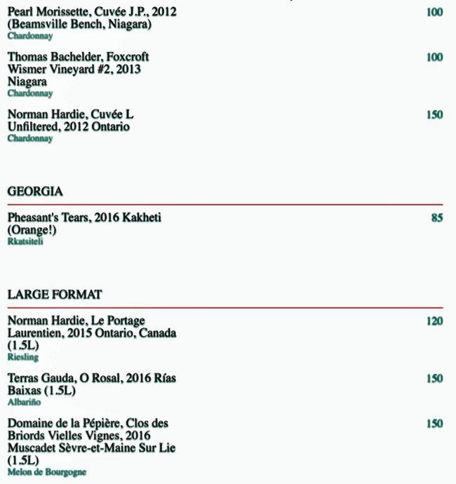 Menu at Bar Isabel, Toronto, 797 College St