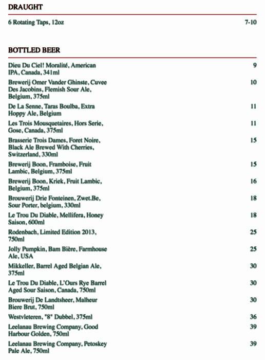 Menu at Bar Isabel, Toronto, 797 College St