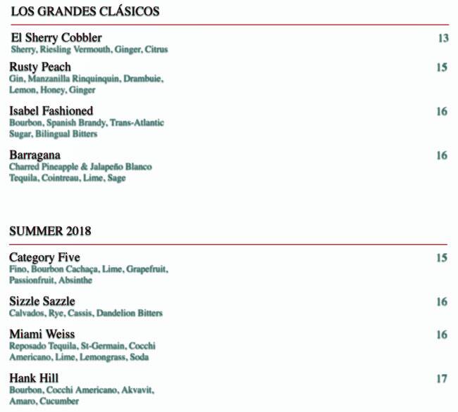 Menu at Bar Isabel, Toronto, 797 College St