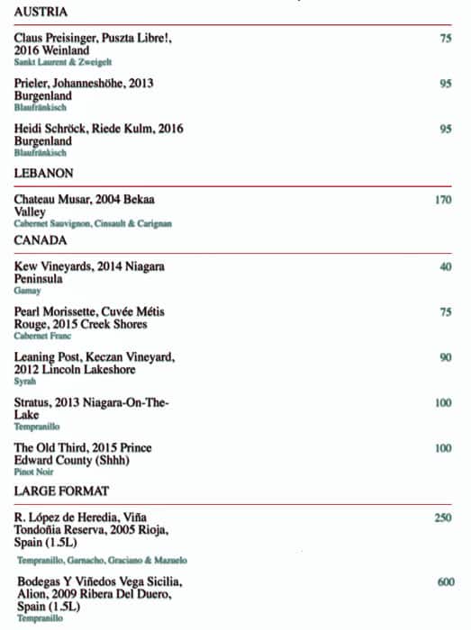 Menu at Bar Isabel, Toronto, 797 College St