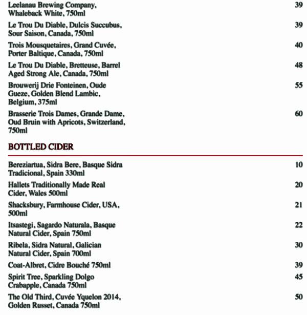 Menu at Bar Isabel, Toronto, 797 College St