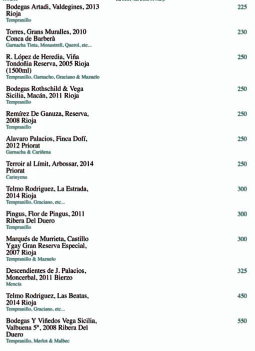 Menu at Bar Isabel, Toronto, 797 College St