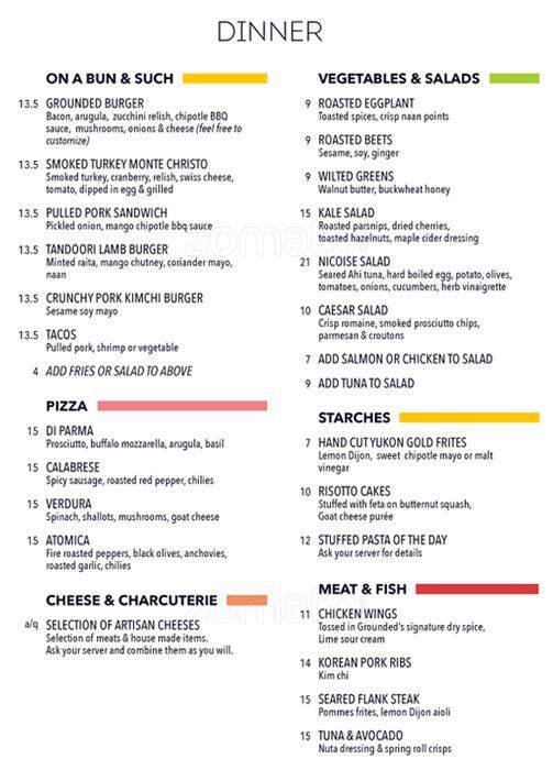 Menu at Grounded pub & bar, Ottawa, 100 Gloucester St