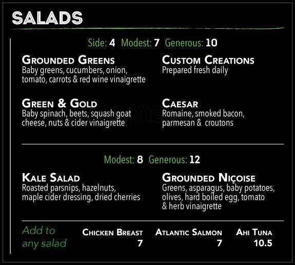 Menu at Grounded pub & bar, Ottawa, 100 Gloucester St