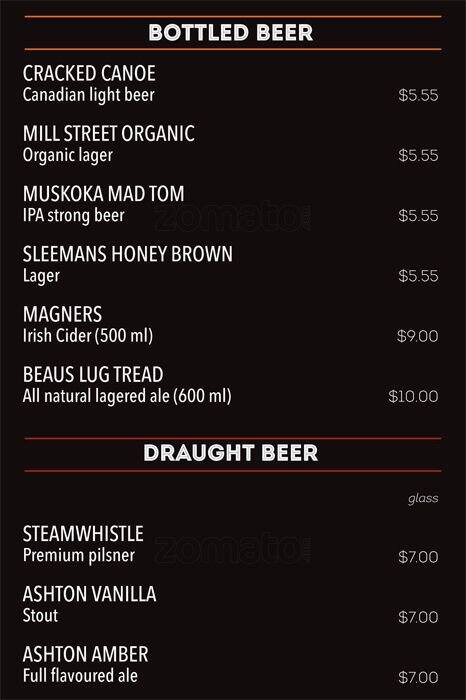 Menu at Grounded pub & bar, Ottawa, 100 Gloucester St