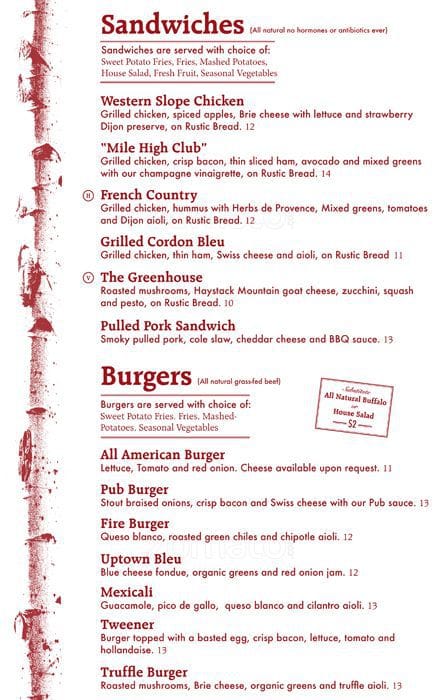 Menu at Timberline Steaks & Grille restaurant, Denver, 8500 Peña Blvd