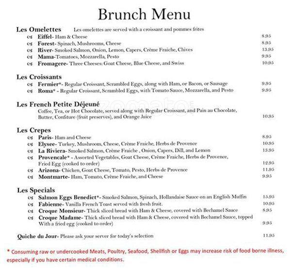 Menu at La Petite France cafe, Scottsdale