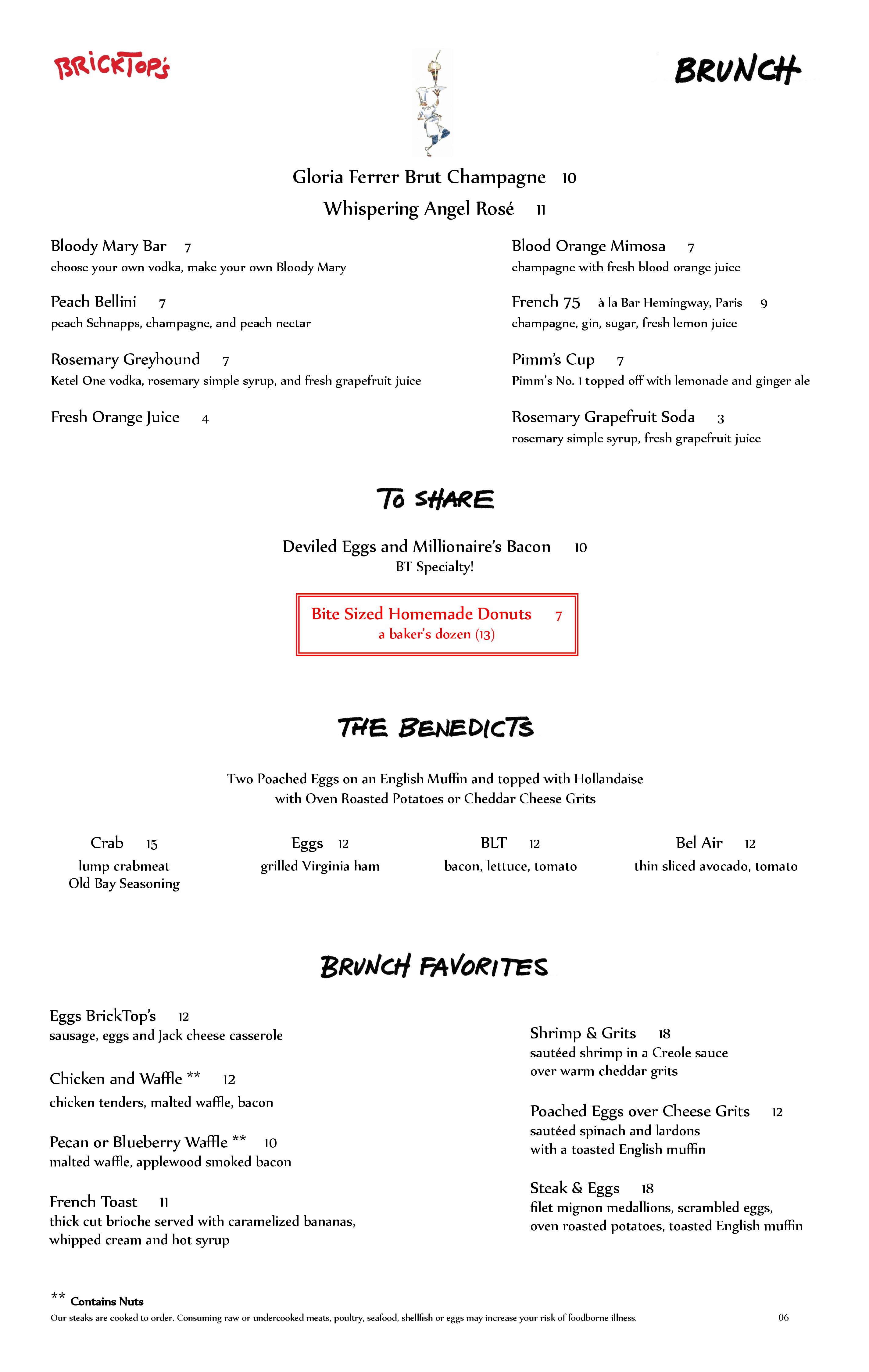 Menu at BrickTop's restaurant, Frontenac, Clayton Rd