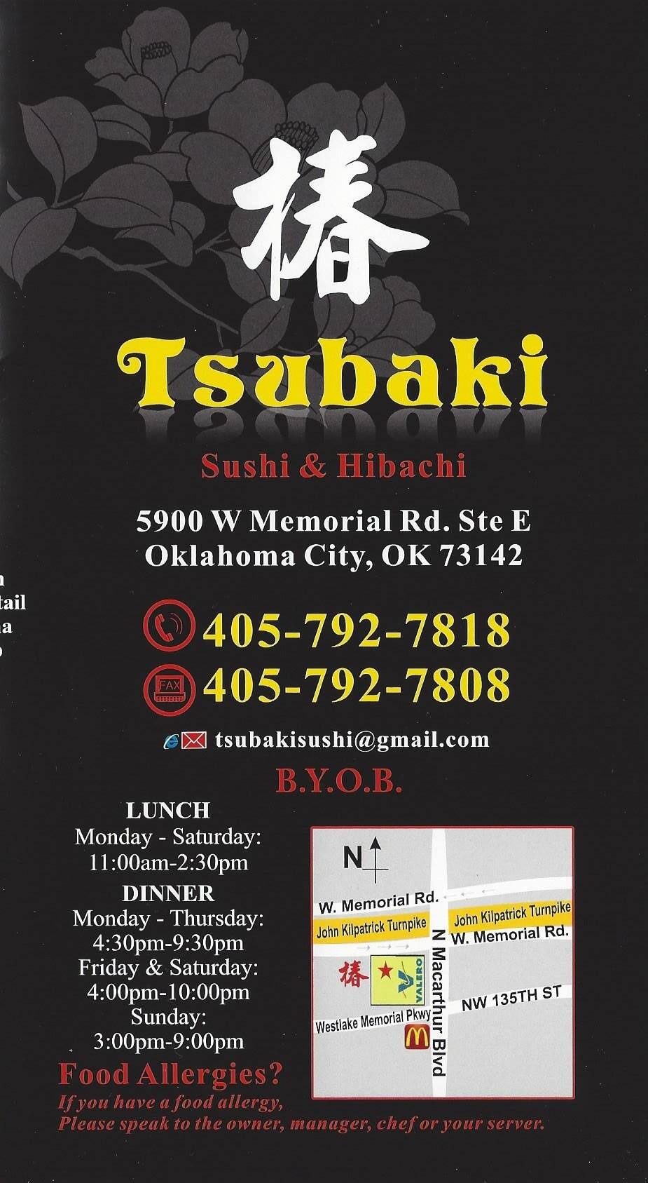 Menu at Tsubaki Sushi restaurant, Oklahoma City