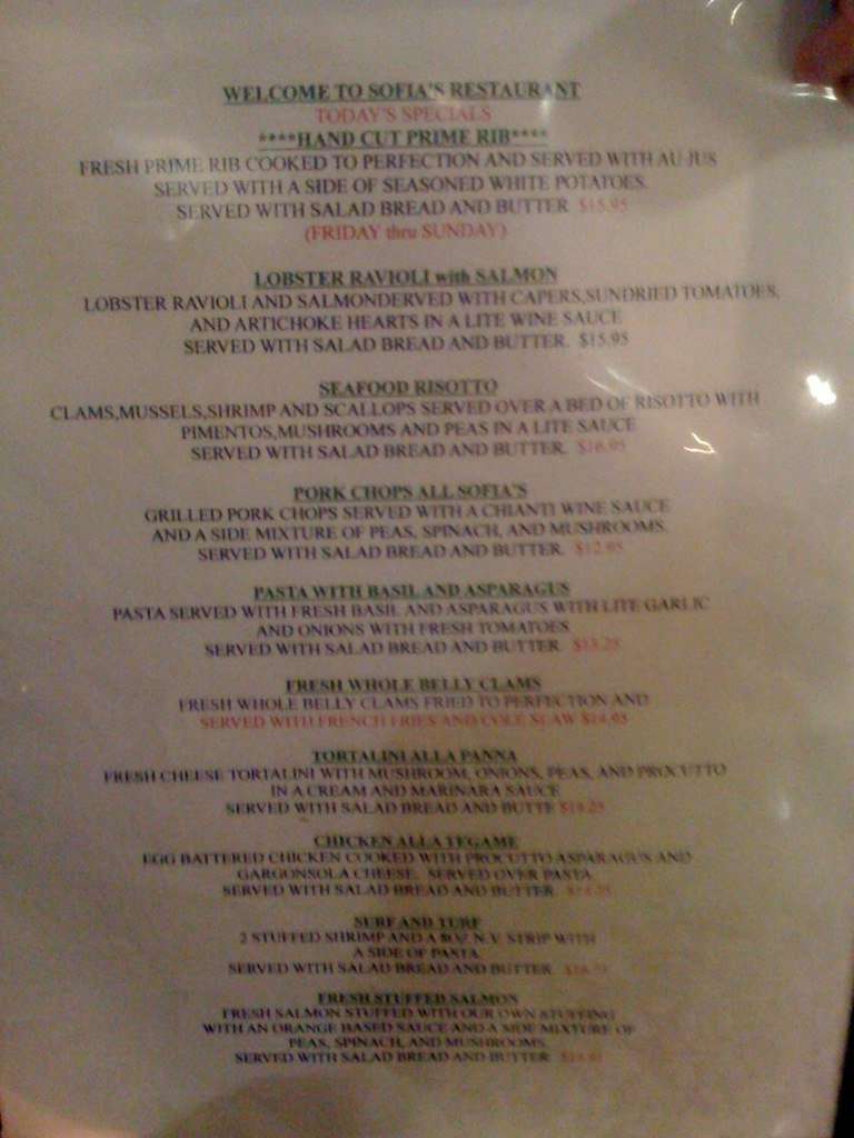 Sofia's Menu, Menu for Sofia's, East Windsor, Hartford - Urbanspoon/Zomato