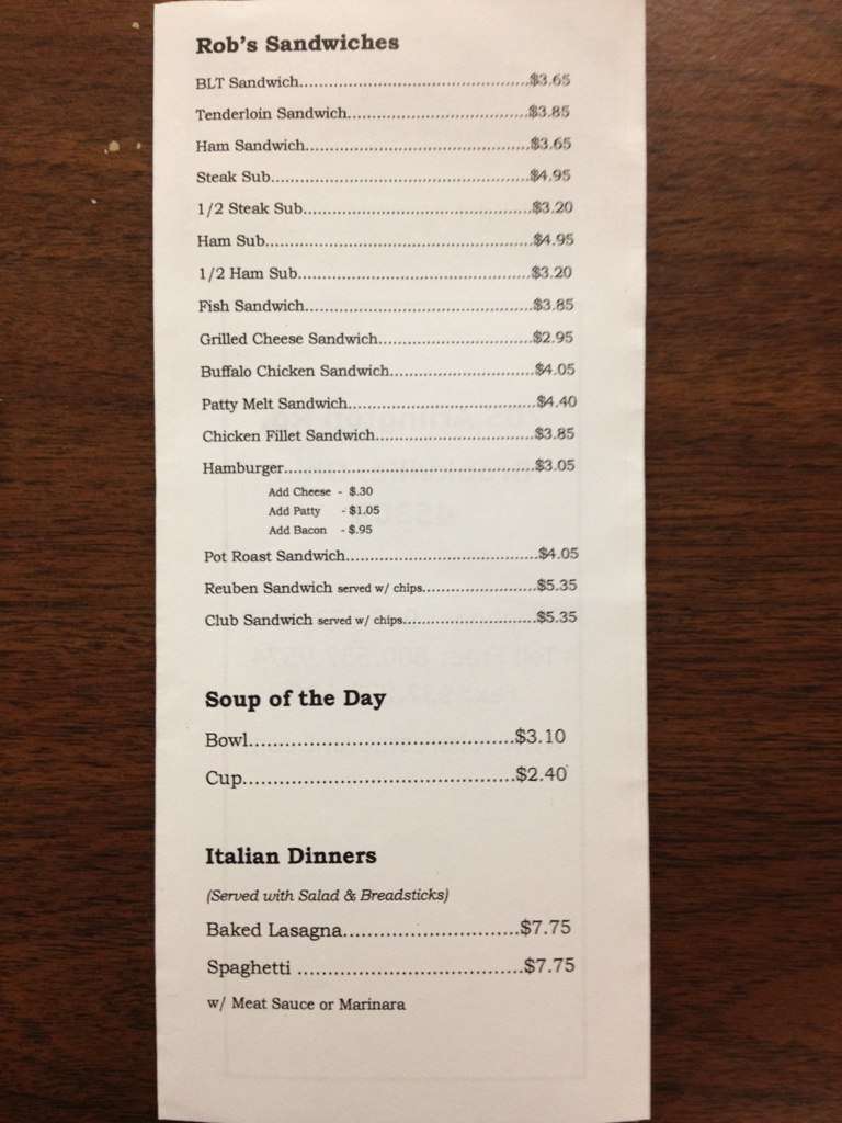 Menu at Rob's Restaurant & Catering, Brookville