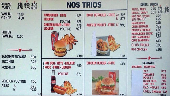 Menu au Casse-croûte chez Diane restaurant, Gatineau