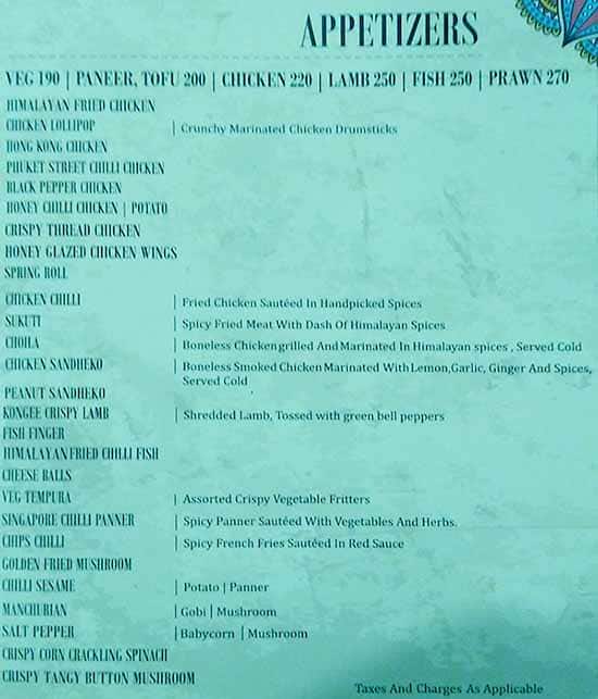 Menu of UTSE Kitchen, Commercial Street, Bangalore