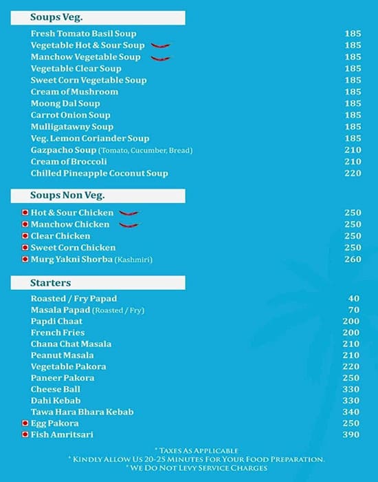 Menu of Khamma Ghani Restaurant, Pichola, Udaipur